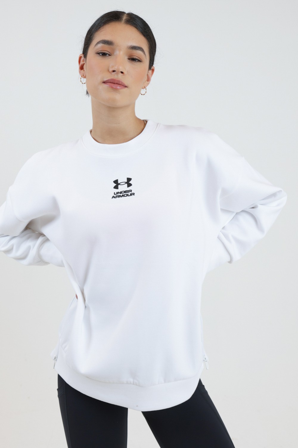 Under Armour Summit Knit Oversize Crew White/Black/White | Stylerunner