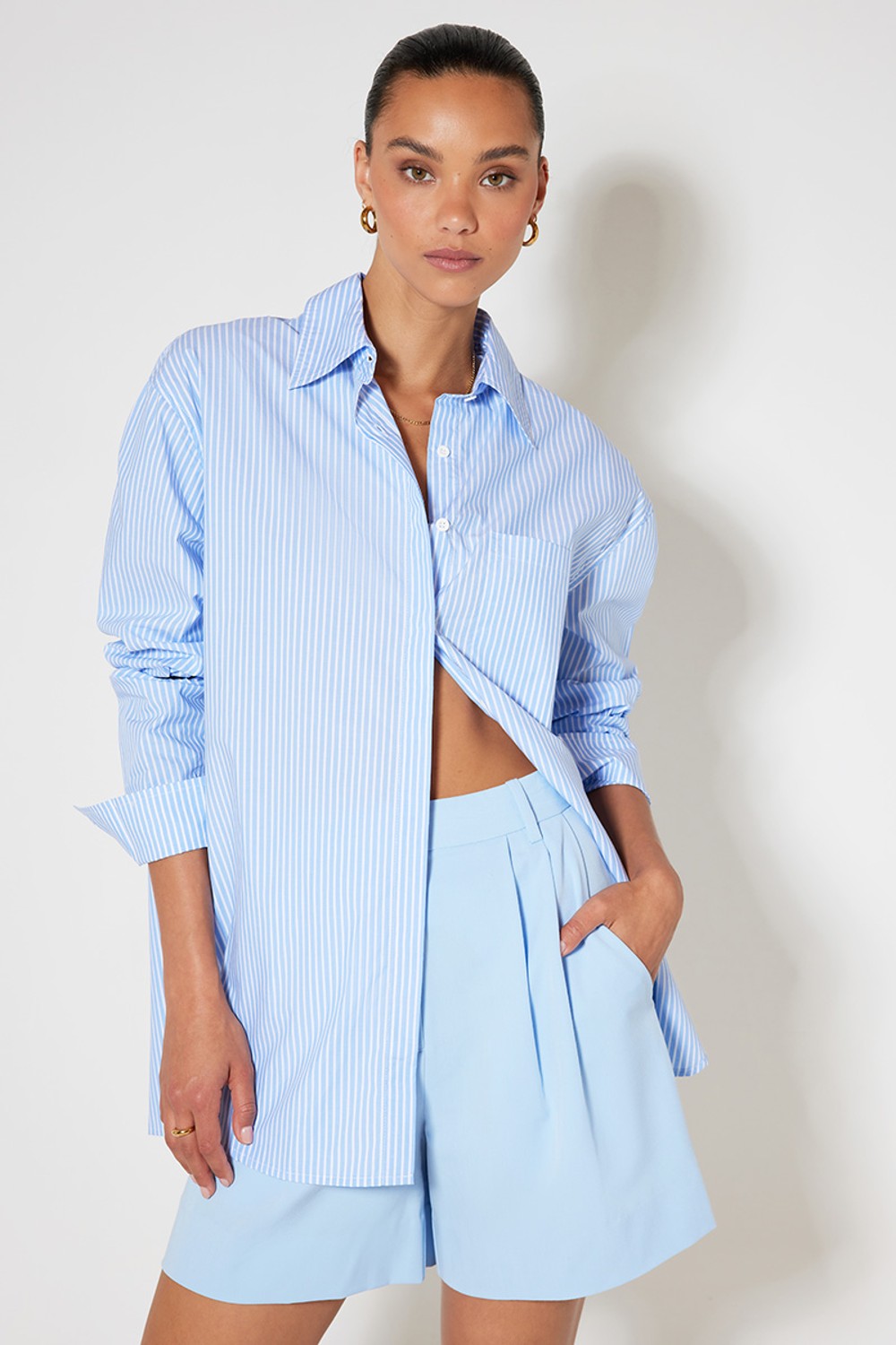 ODE Taylor Oversized Shirt Cornflower Stripe | Stylerunner