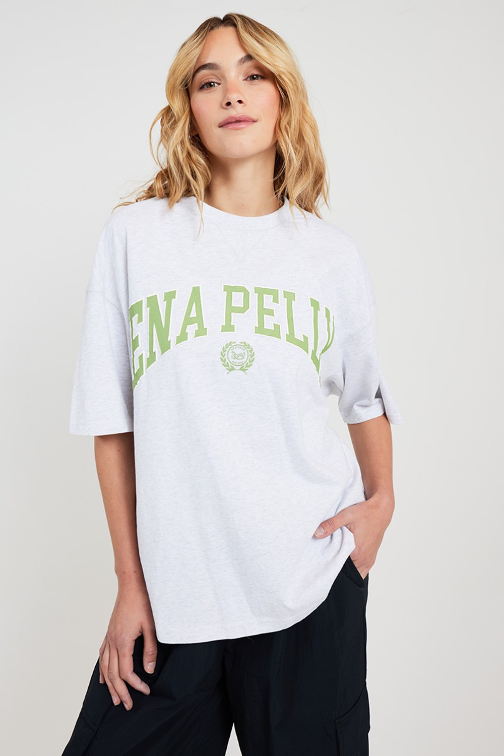 Ena Pelly Collegiate Logo Oversized Tee Nile Green/White Marle ...