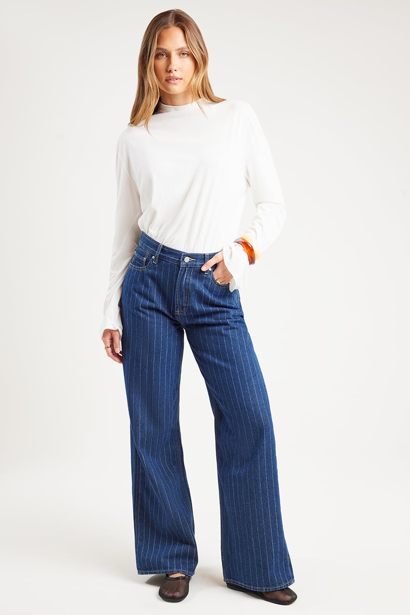 ODE Lidia Pinstripe Jean Pinstripe Denim | Stylerunner