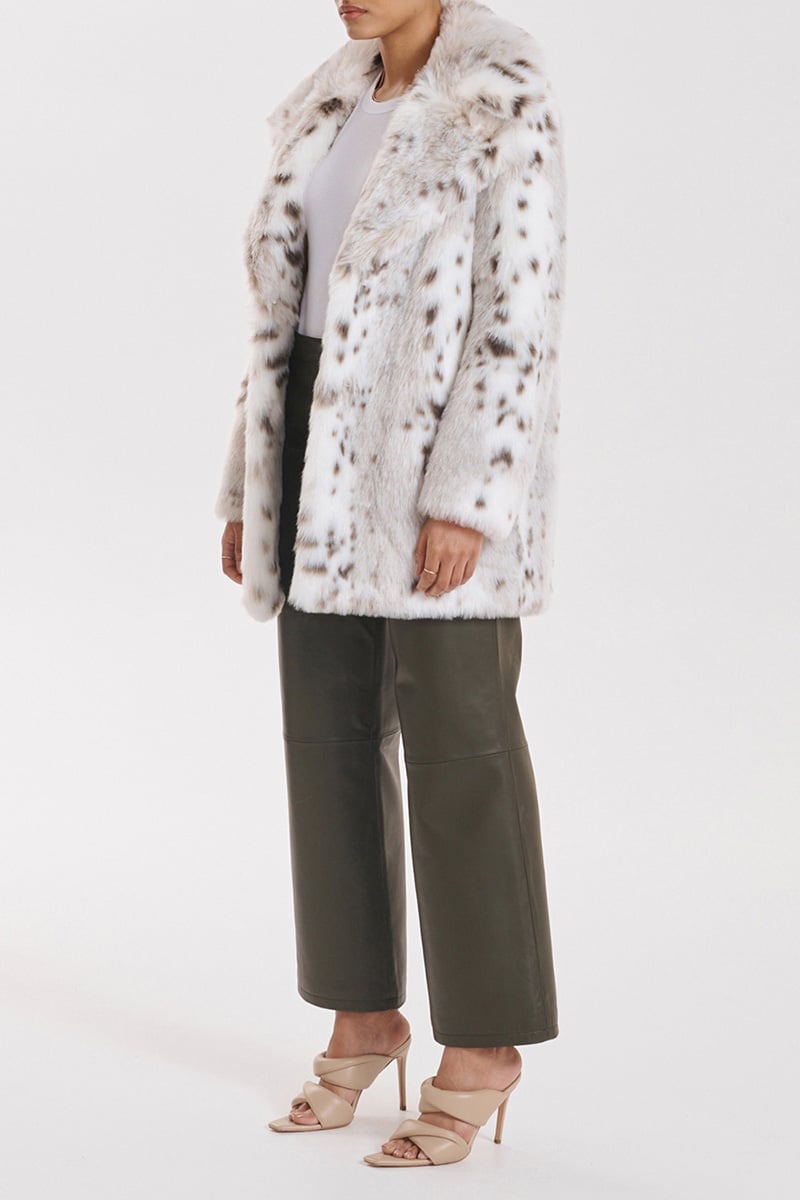 Ena Pelly Minimalist Faux Fur Jacket Stone Snow Leopard Ena Pelly Minimalist Faux Fur Jacket Stone Snow Leopard