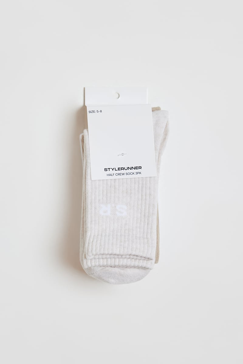 Stylerunner Stacked Half Crew Sock 3pk White/Peyote/Oat Marle | Stylerunner