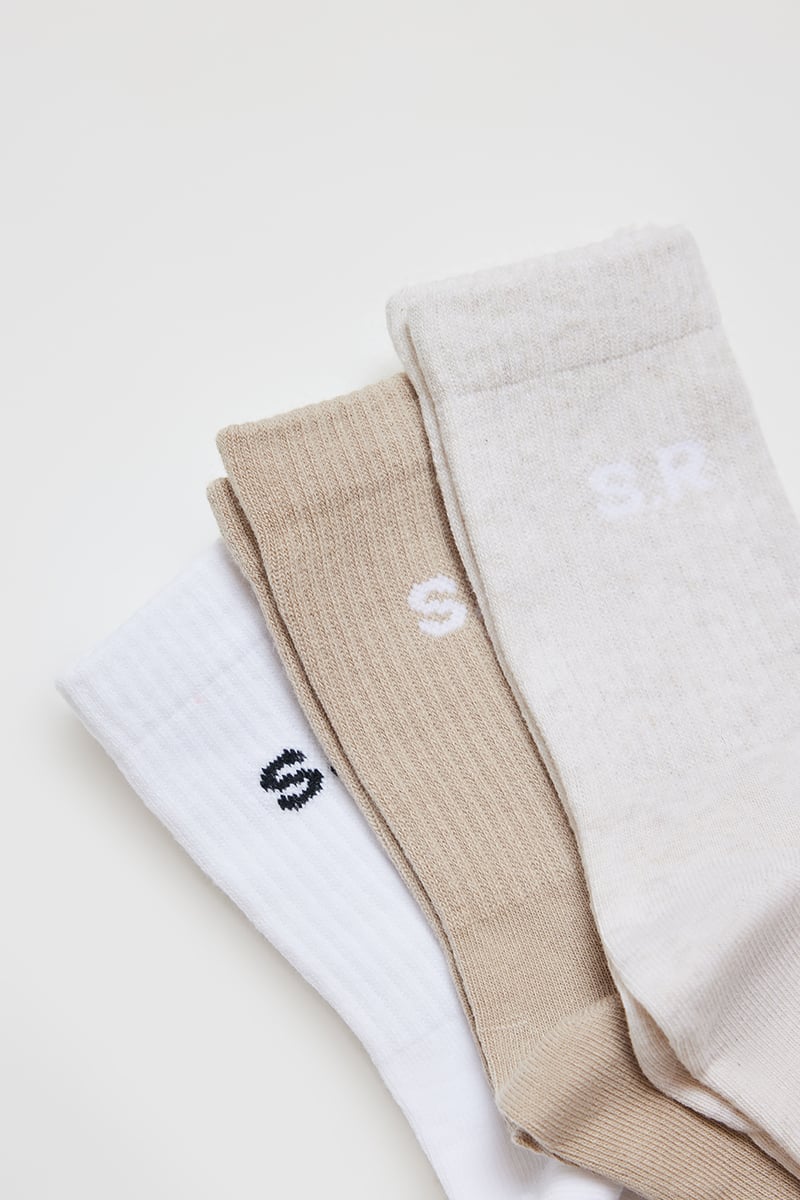 Stylerunner Stacked Half Crew Sock 3pk White/Peyote/Oat Marle | Stylerunner