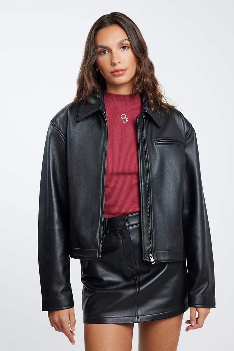 ODE Magda Leather Jacket Onyx | Stylerunner