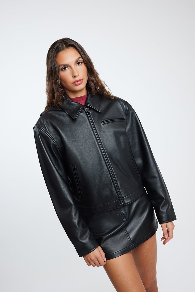 ODE Magda Leather Jacket Onyx | Stylerunner