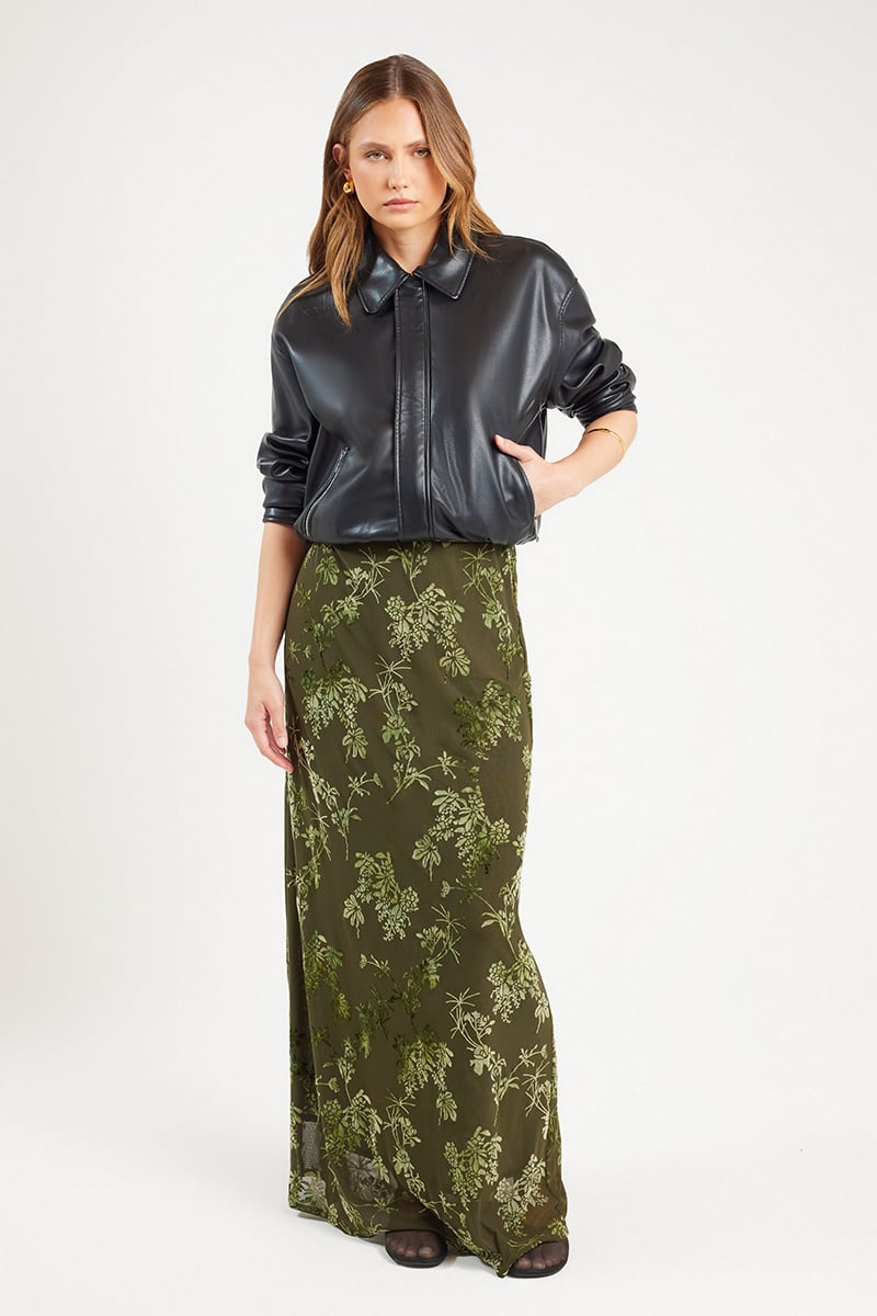 ODE Devon Mesh Maxi Skirt Khaki Devore | Stylerunner