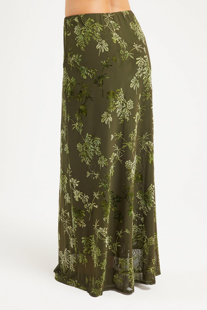 ODE Devon Mesh Maxi Skirt Khaki Devore | Stylerunner