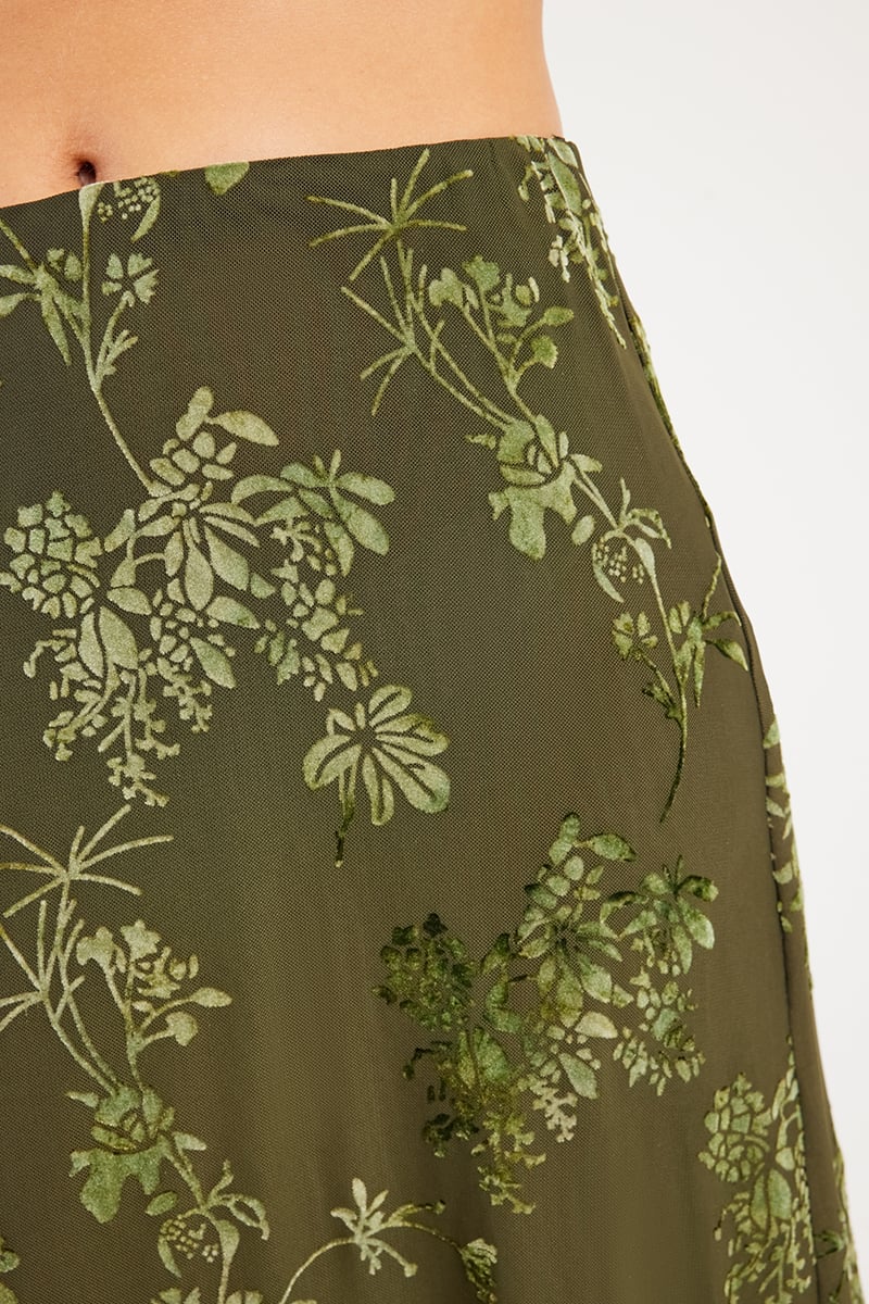 ODE Devon Mesh Maxi Skirt Khaki Devore | Stylerunner