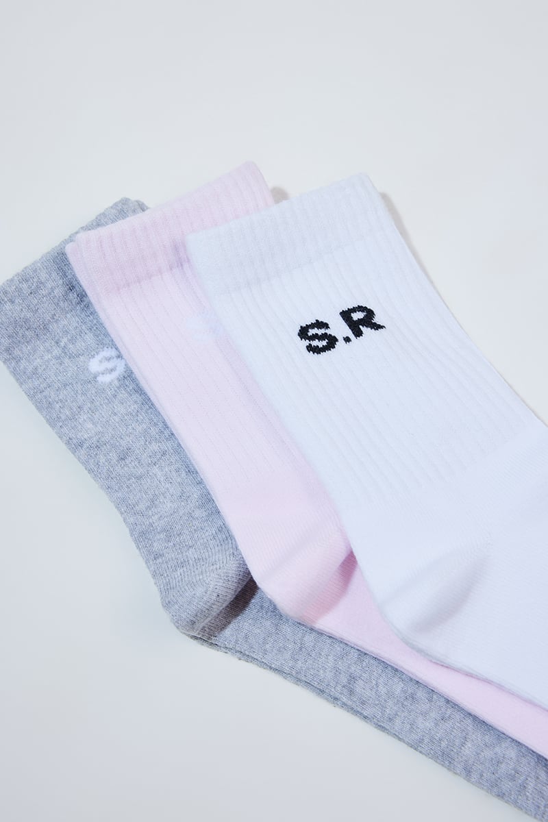 Stylerunner Stacked Half Crew Sock 3pk Bubblegum/Grey Marle/Marshmall ...