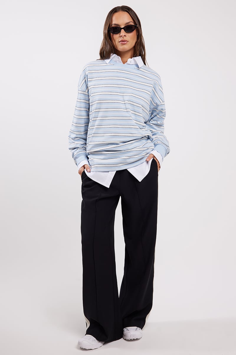 Stylerunner Asher Long Sleeve Tee Baby Blue & Navy Stripe | Stylerunner