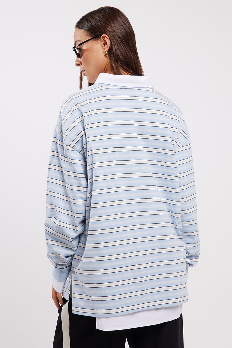 Stylerunner Asher Long Sleeve Tee Baby Blue & Navy Stripe | Stylerunner