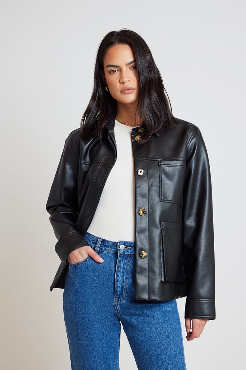 Nude Lucy Telsey Faux Leather Jacket Black | Stylerunner