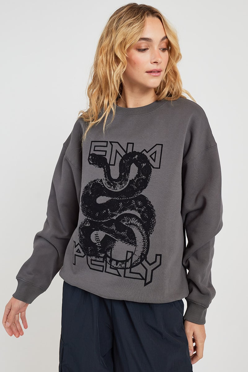 Ena Pelly Flocked Python Relaxed Sweater Charcoal | Stylerunner