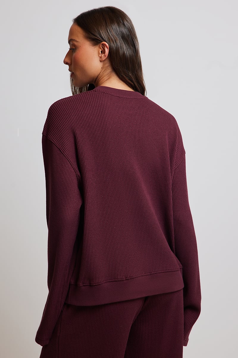 Stylerunner Effa Waffle Long Sleeve Tee Plum Berry | Stylerunner