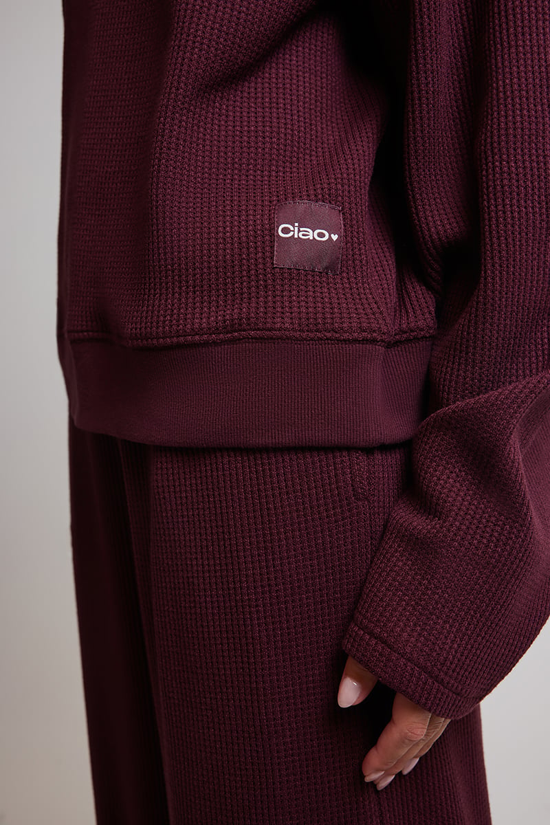 Stylerunner Effa Waffle Long Sleeve Tee Plum Berry | Stylerunner