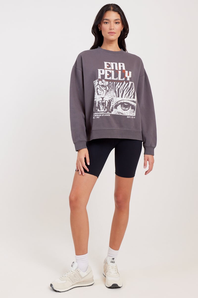 Ena Pelly Eye Of The Tiger Relaxed Sweater Charcoal | Stylerunner