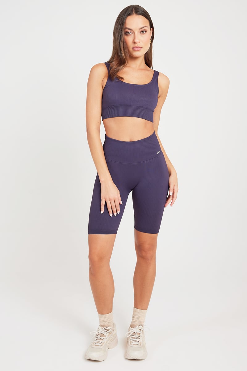 AIMN Ribbed Seamless Biker Short Plum | Stylerunner