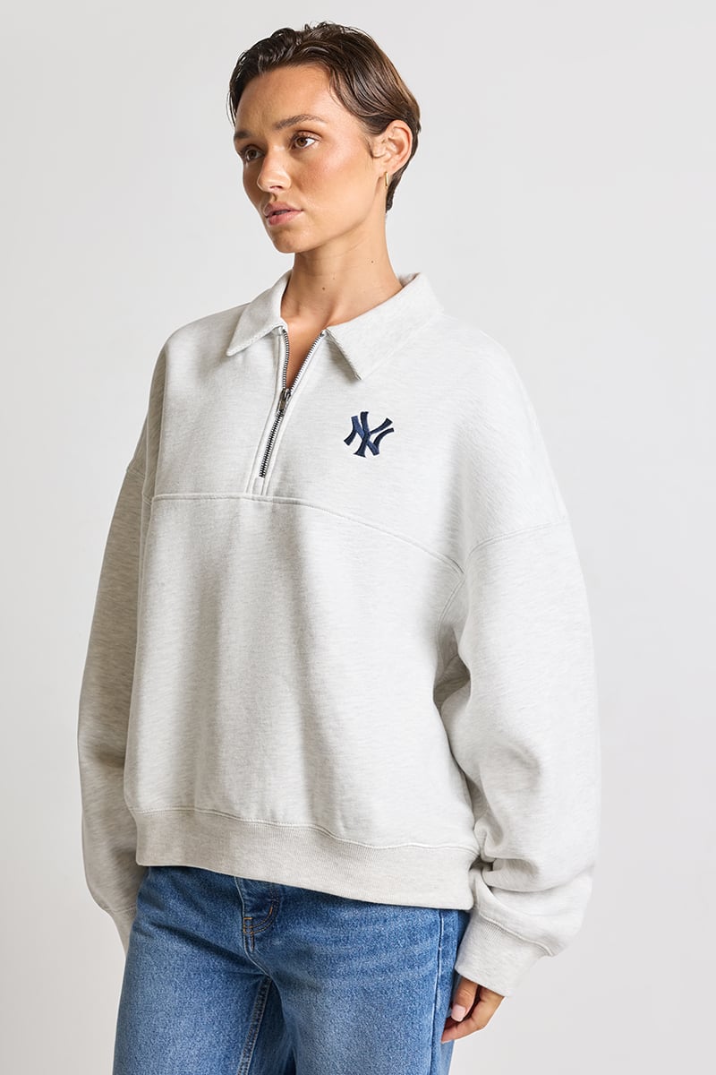 Majestic Yankees Half Zip Crew Silver Marl Bros | Stylerunner