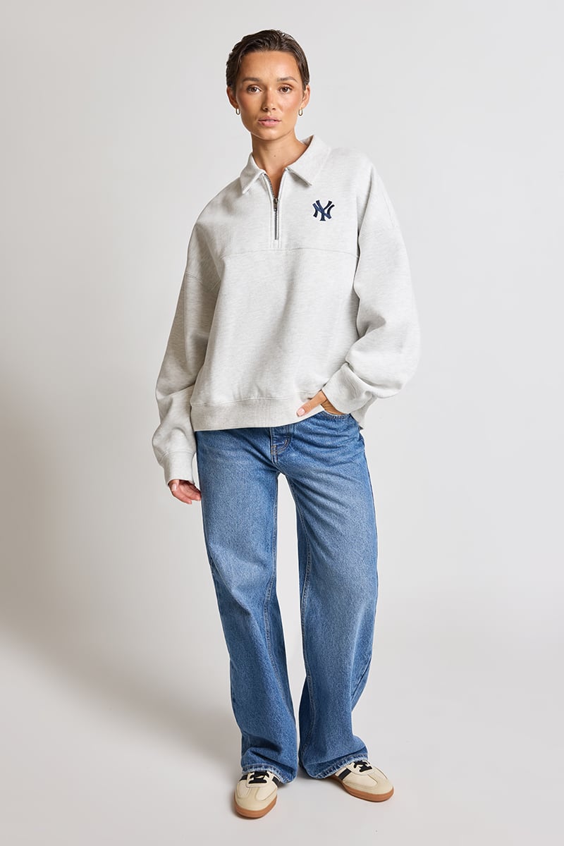 Majestic Yankees Half Zip Crew Silver Marl Bros | Stylerunner