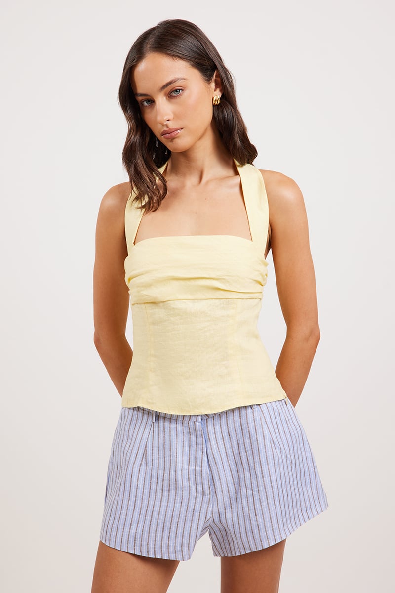 ODE Dakota Linen Halter Top Lemon Curd | Stylerunner