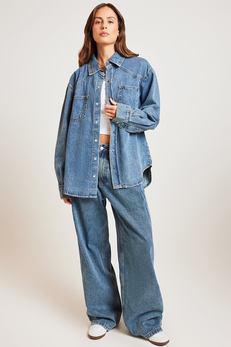 bayse Westlake Denim Shacket Memphis Blue | Stylerunner