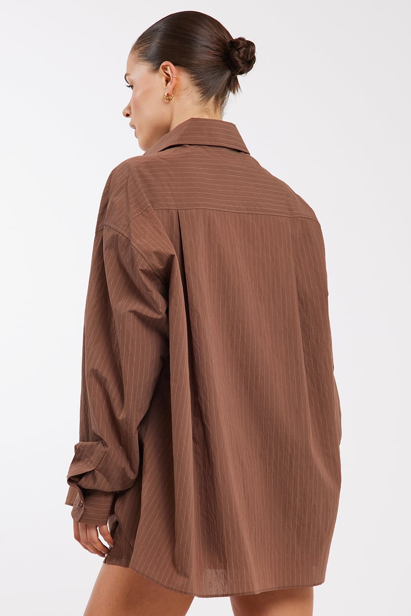 Elce Remi Shirt Mocha Pinstripe | Stylerunner