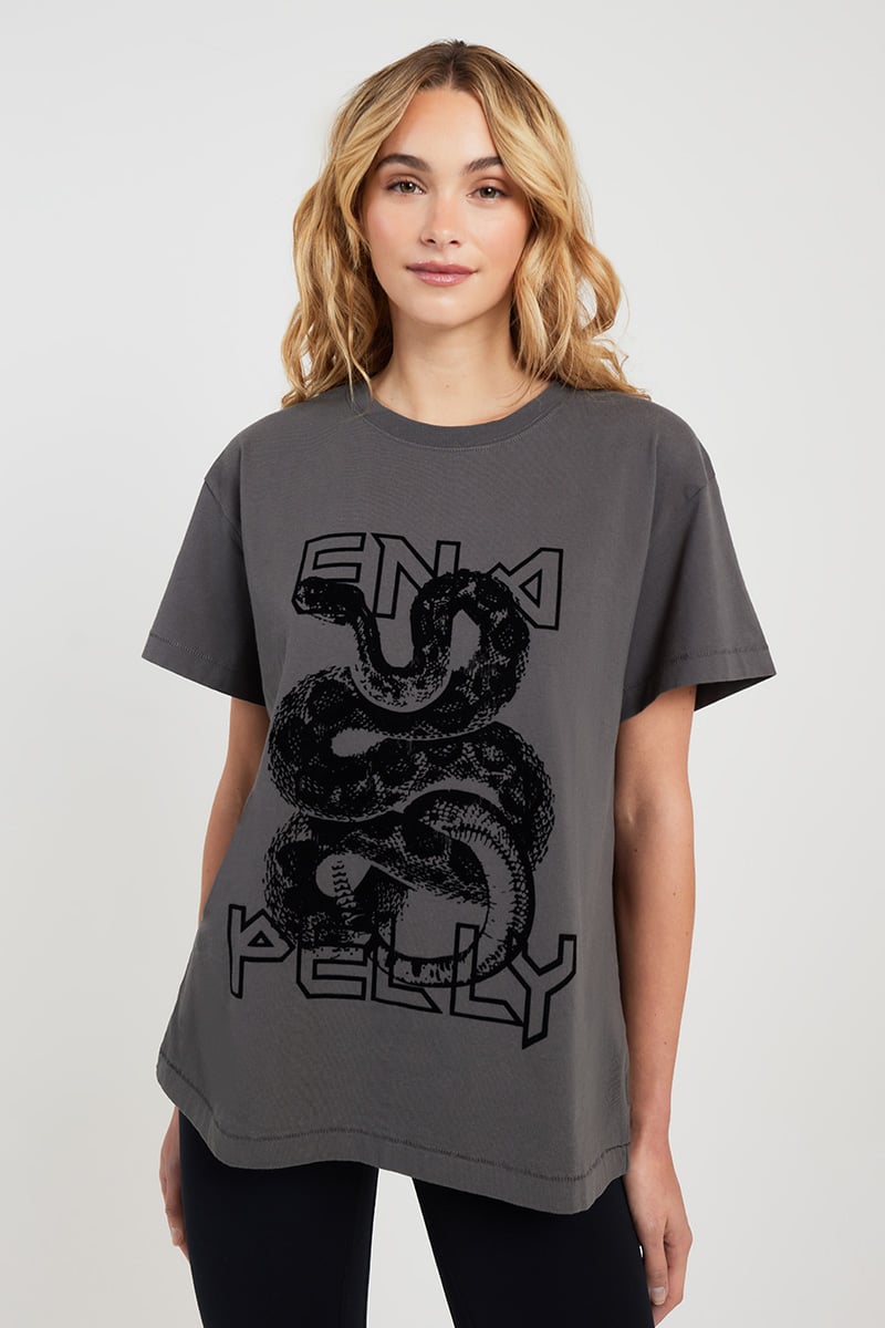 Ena Pelly Flocked Python Relaxed Tee Charcoal | Stylerunner