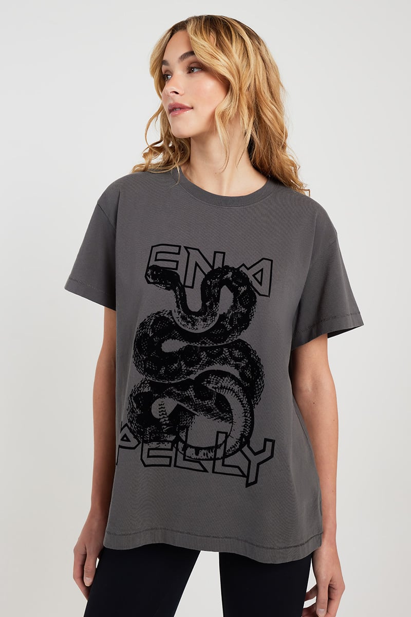 Ena Pelly Flocked Python Relaxed Tee Charcoal | Stylerunner