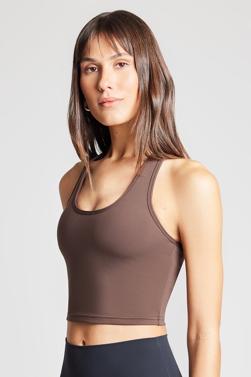 Leelo Active Racer Back Crop Mocha | Stylerunner