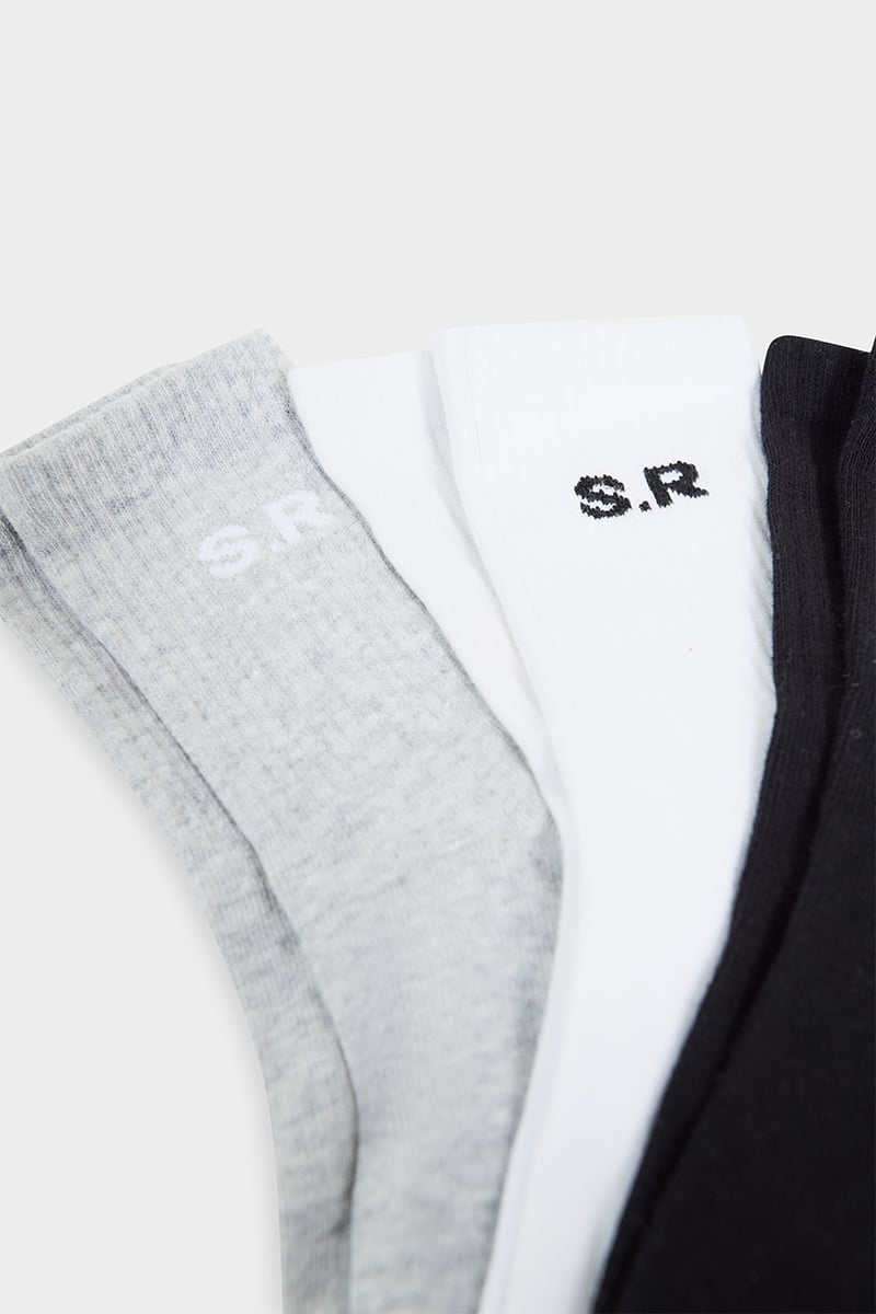 Stylerunner Stacked Half Crew Sock 3pk Onyx/Light Grey Marle/Bright W ...