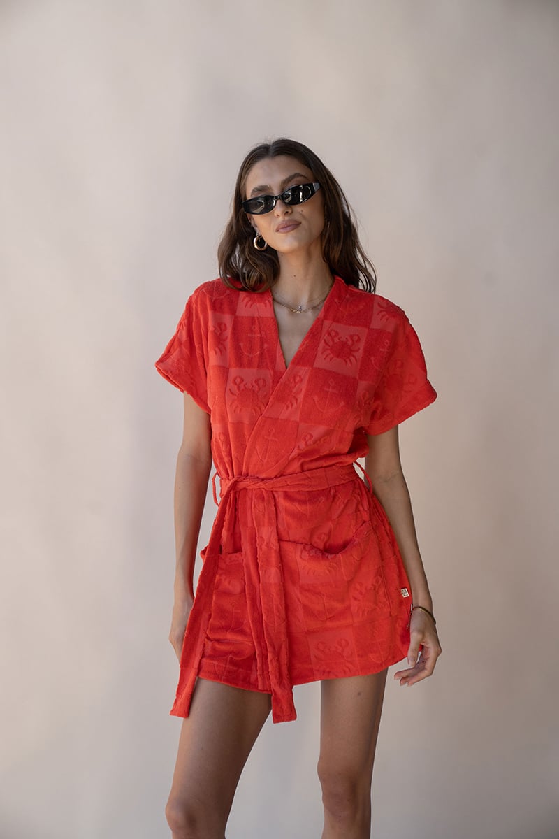 Araminta James Seaside Terry Kimono Dress Lobster Red | Stylerunner