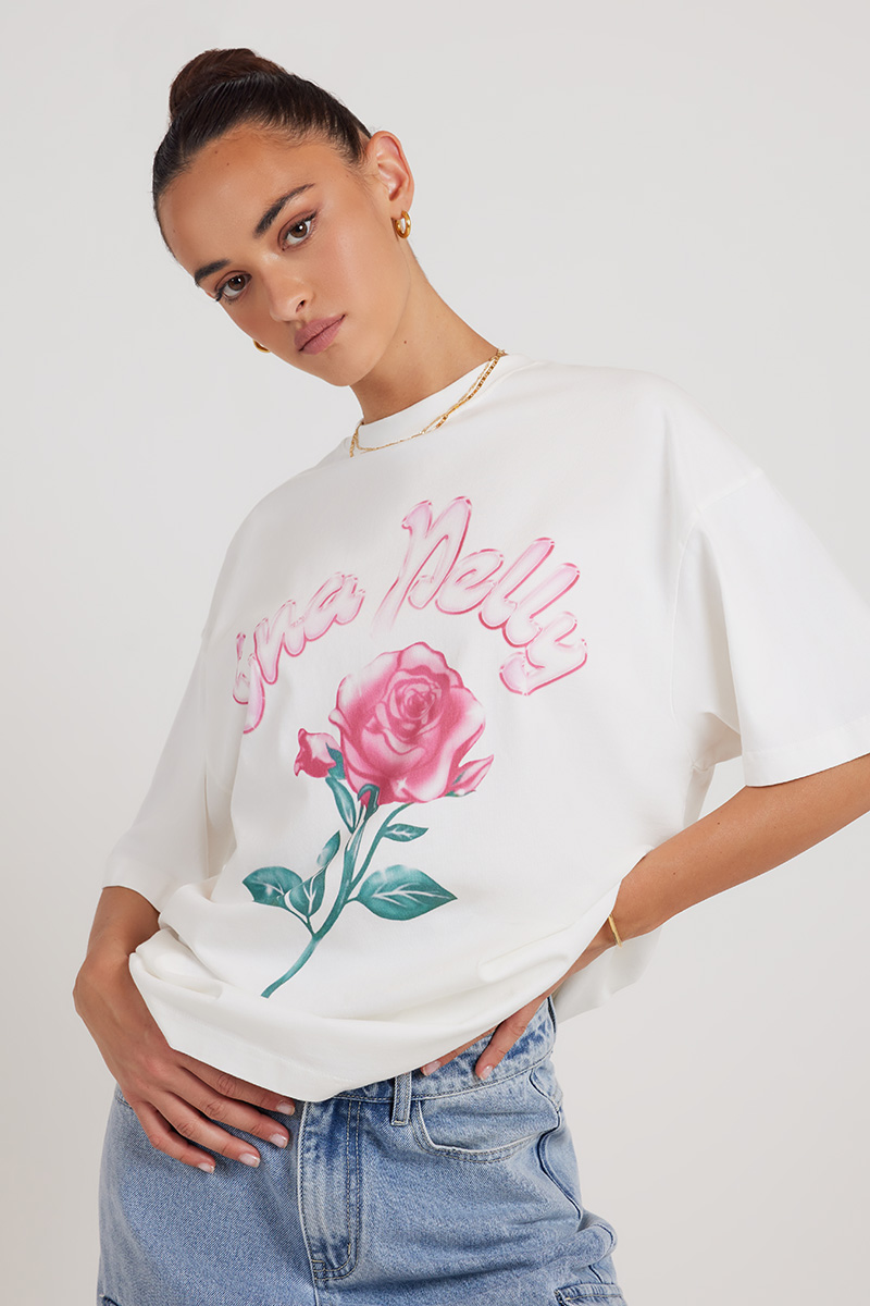 Ena Pelly EP x SR Rose Oversized Tee Vintage White | Stylerunner