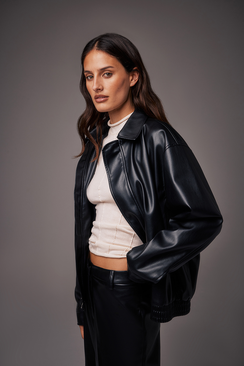 ODE Peyton Vegan Leather Bomber Onyx | Stylerunner