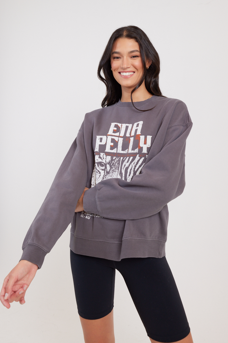 Ena Pelly Eye Of The Tiger Relaxed Sweater Charcoal | Stylerunner