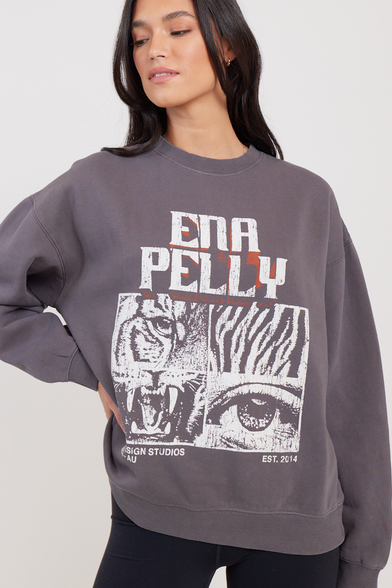 Ena Pelly Eye Of The Tiger Relaxed Sweater Charcoal | Stylerunner