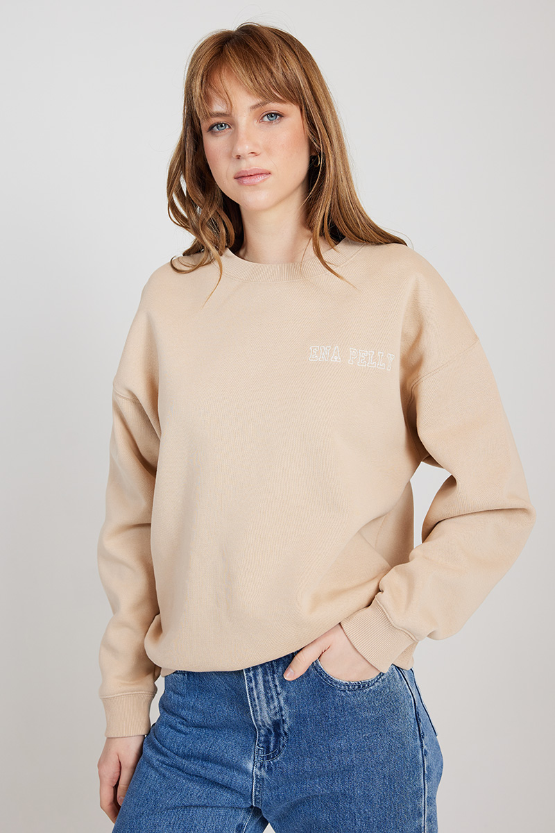 Ena Pelly Logo Relaxed Sweater Logo Relaxed Sweater Camel | Stylerunner