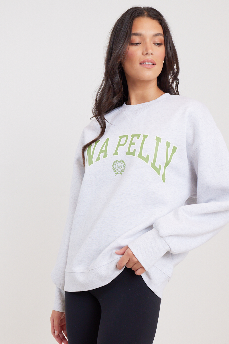 Ena Pelly Collegiate Logo Sweater Nile Green/White Marle | Stylerunner